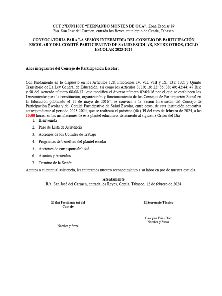 Convocatoria Sesión Intermedia CPE y CPSE Ciclo 2023-2024.-1 | PDF