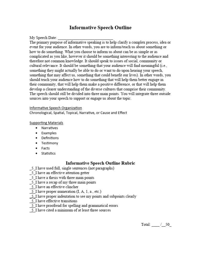 Informative Speech Outline | PDF | Attention | Linguistics