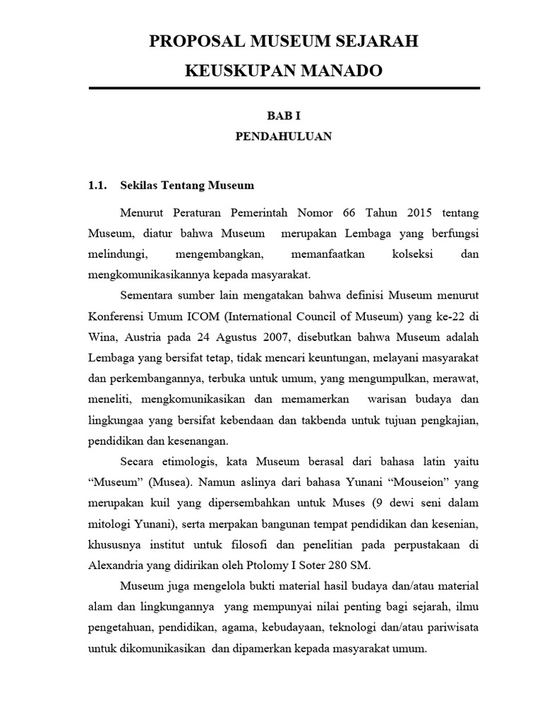 Proposal Museum Sejarah Keuskupan Manado | PDF | Ilmu Sosial