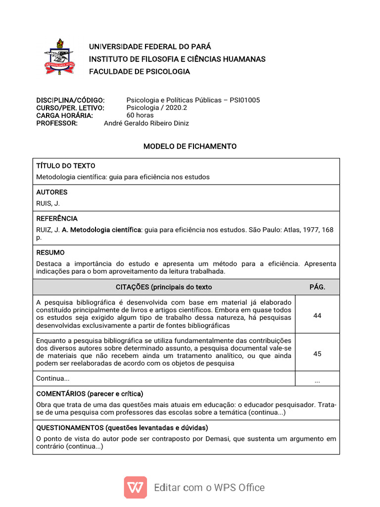 Modelo Fichamento | PDF