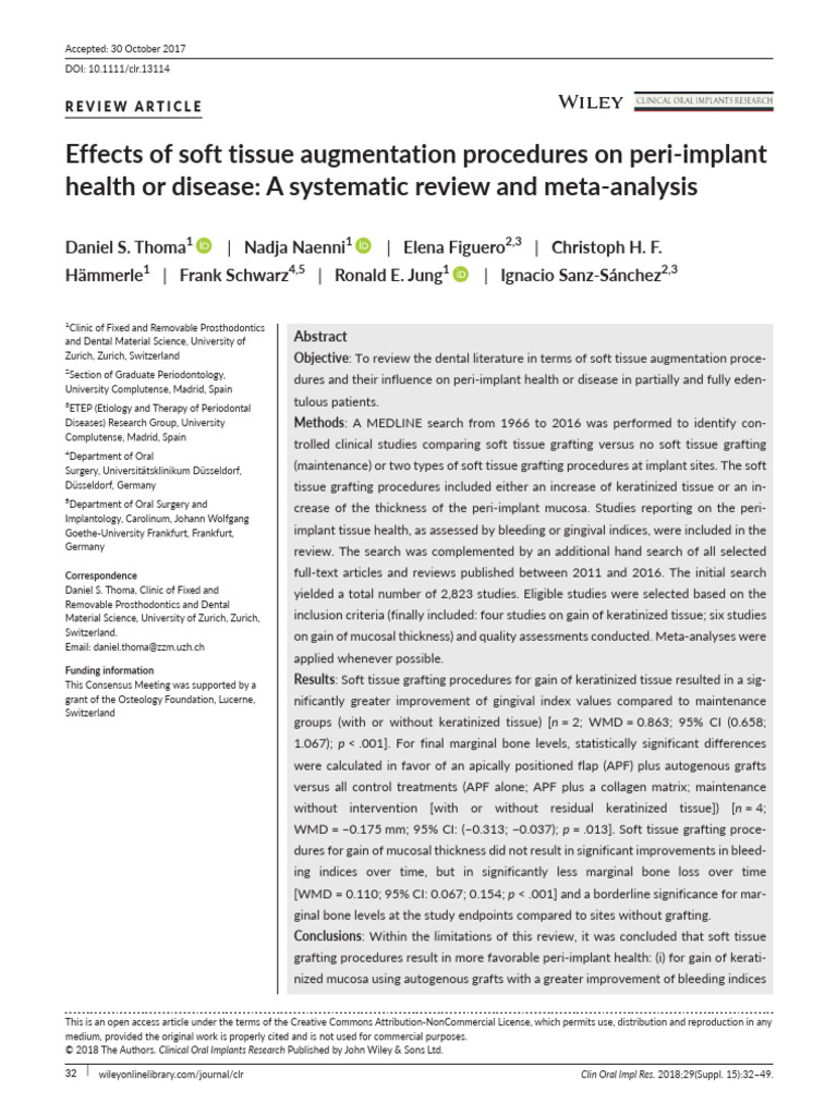 Clinical Oral Implants Res - 2018 - Thoma - Effects of Soft Tissue ...