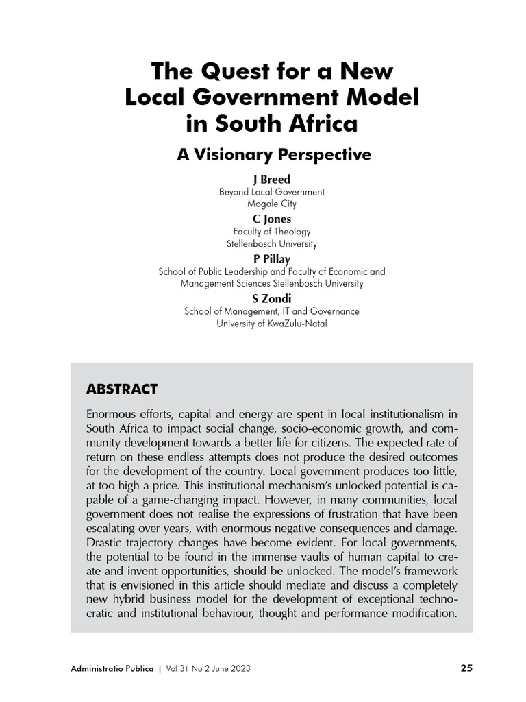 Breed Et Al 2023 the Quest for a New Local Government Model in South ...