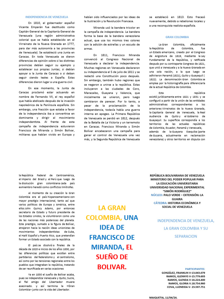 Tríptico sobre la Independencia de Venezuela | PDF | Venezuela