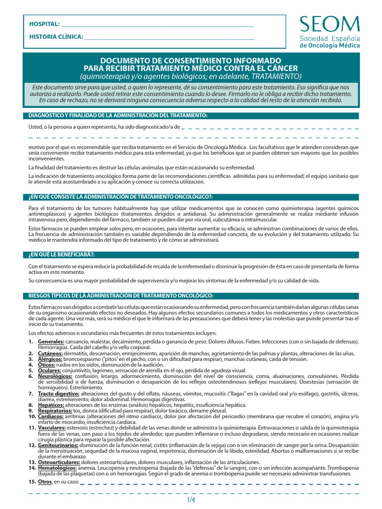 Seom Doc Consentimiento | PDF | Oncología | Terapia