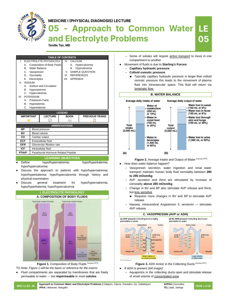 (MED - LE5) 05 - Approach To Common Water and Electrolyte Problems (v1 ...
