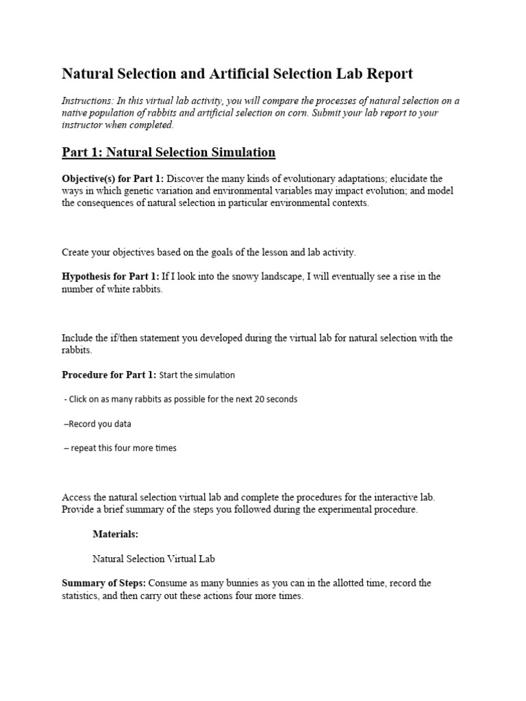 07_02_natural_and_artificial_selection_lab_report (1) | PDF | Natural Selection | Evolution