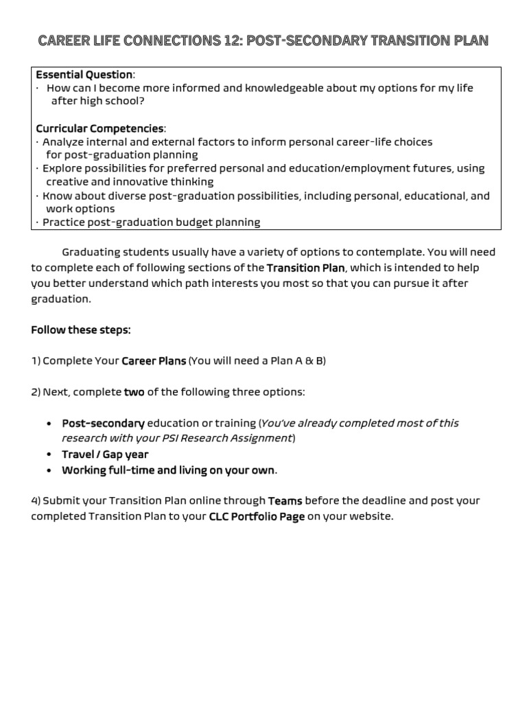 High School to Career Transition Plan | PDF | Career & Growth