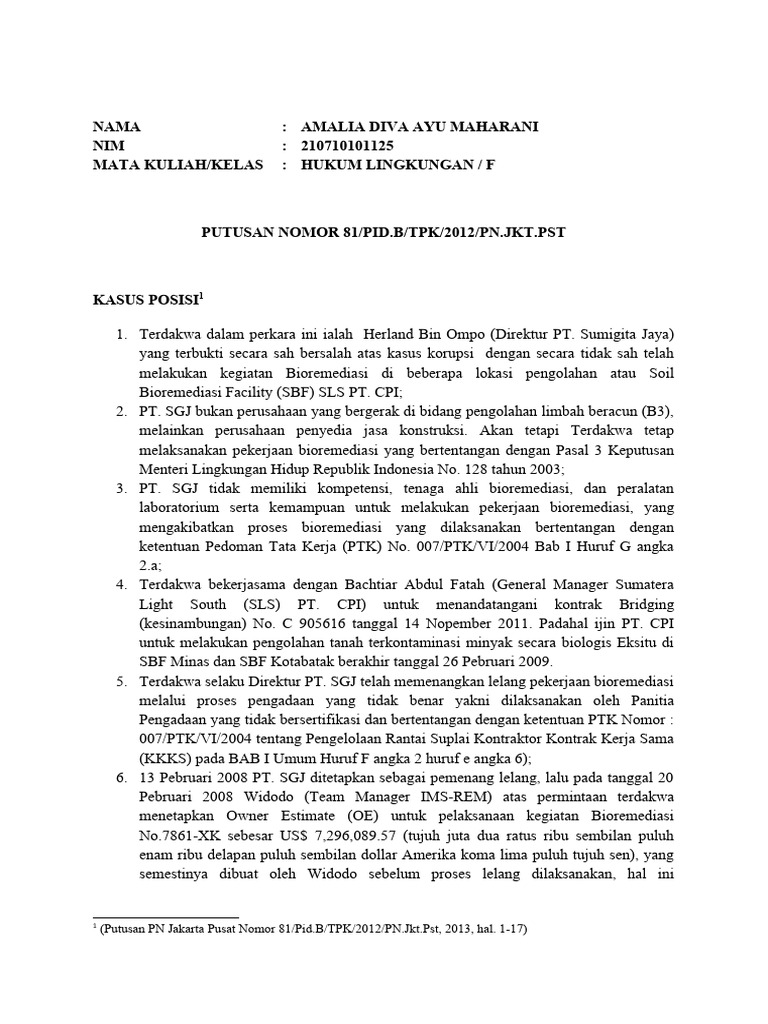 Analisis PUTUSAN NOMOR 81PID - BTPK2012PN - JKT.PST | PDF
