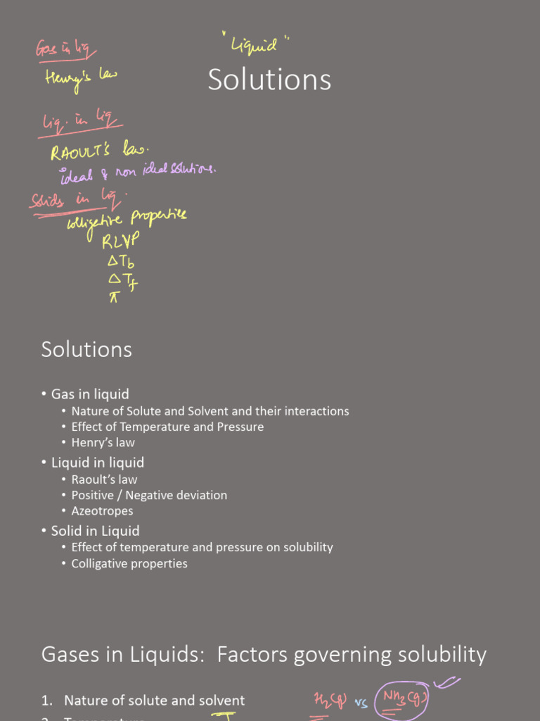 Solutions | PDF | Solubility | Gases