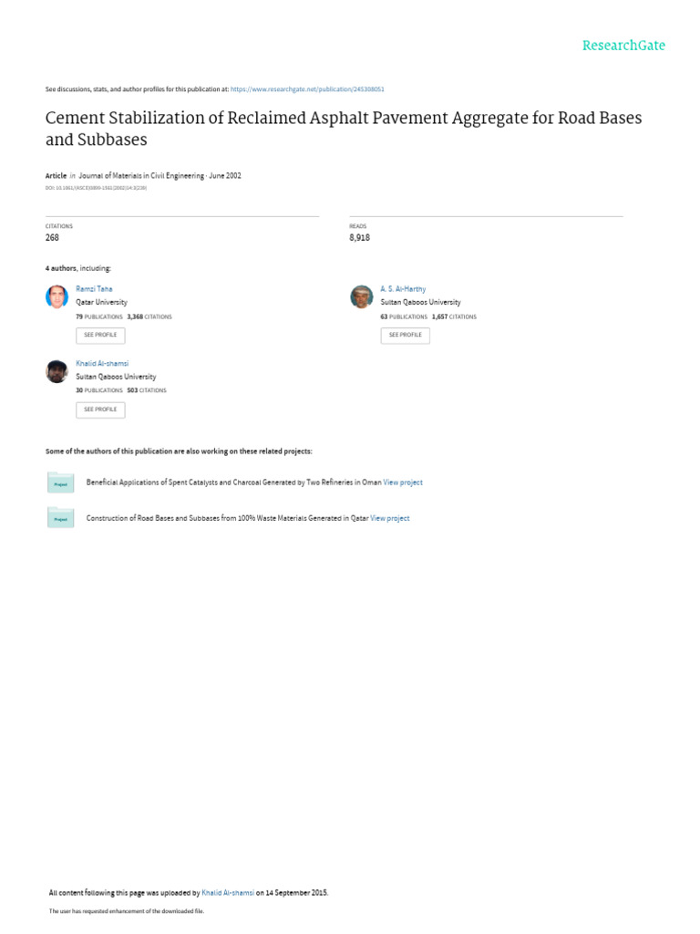 Cement Stabilizationof Reclaimed Asphalt Pavement Aggbasesand Subbases ...