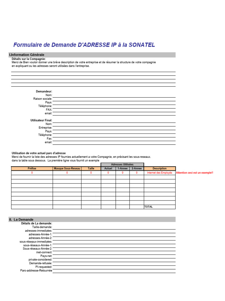 Formulaire Demande Source IPAddress | PDF | Computer Network | Wide ...