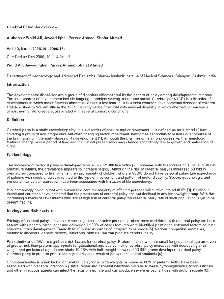 Cerebral Palsy An Overview | PDF | Cerebral Palsy | Botulinum Toxin