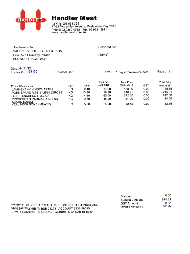 SITXFSA008 - Invoice-Handler Meat | PDF