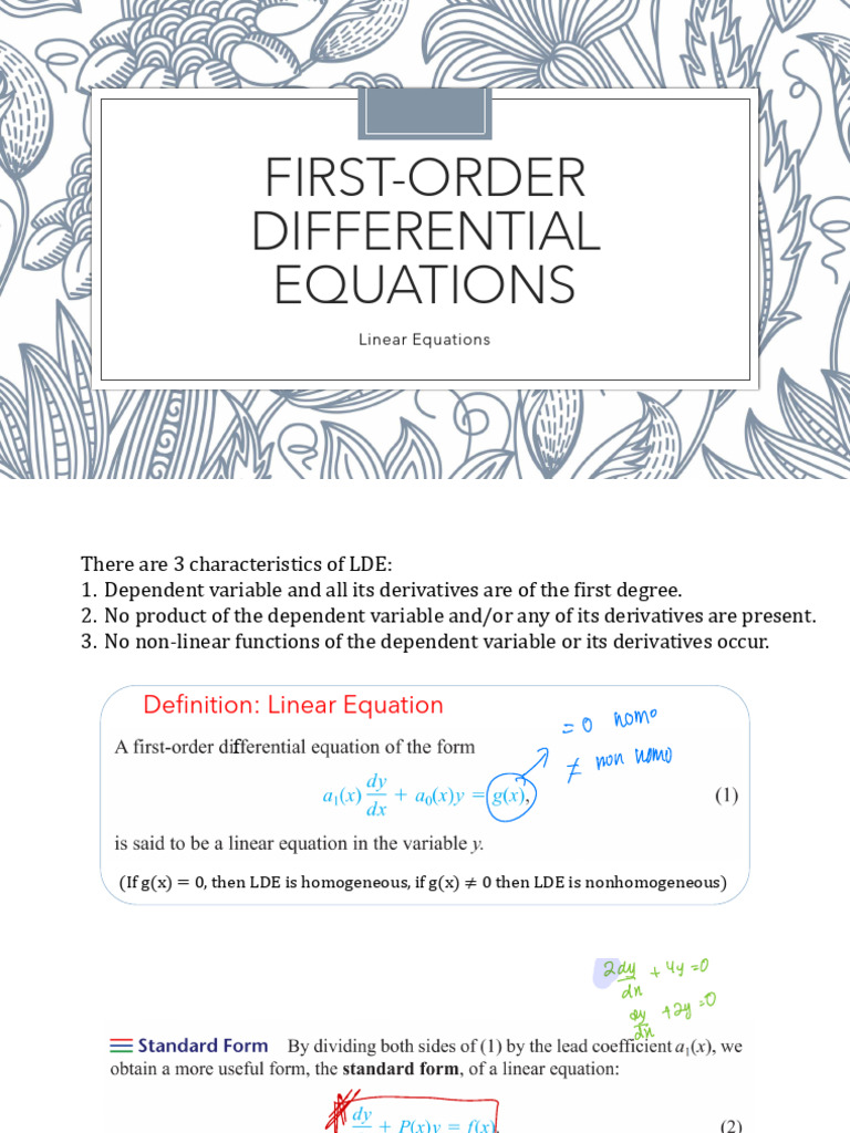 First-Order Differential Equations - Linear Equation | PDF ...