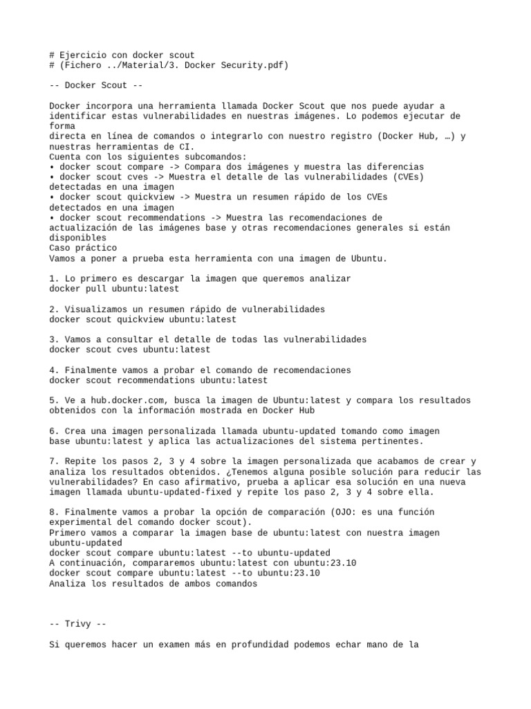 Ejercicios Con Docker Scout Y Trivy Pdf Software Del Sistema Informática
