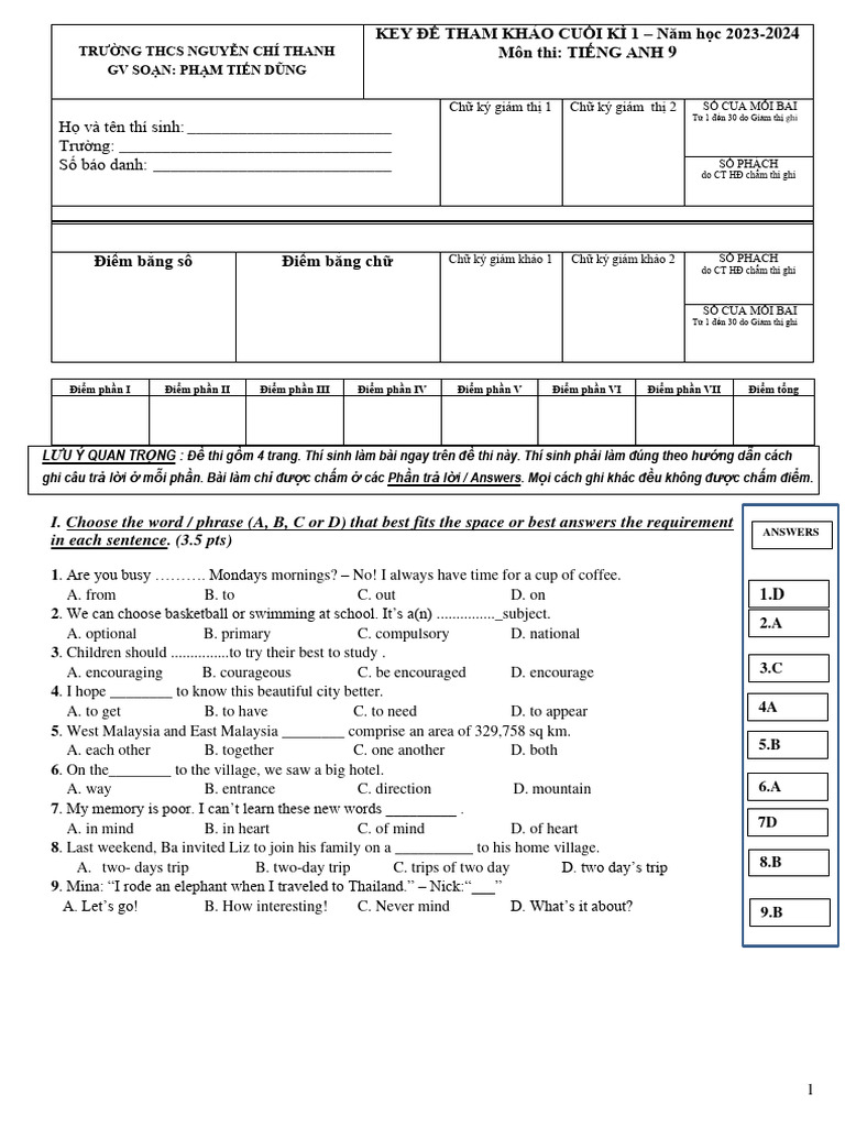 NCT - KEY TA9 - ĐỀ THAM KHẢO CK1 | PDF | Fashion | Clothing