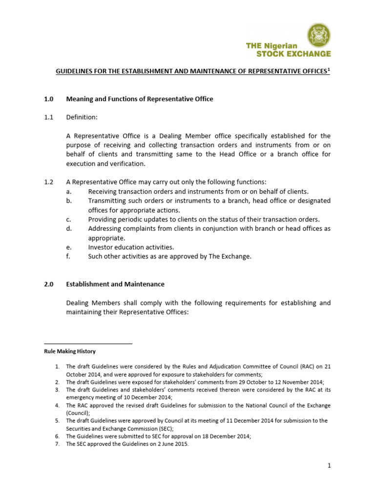 Guidelines For The Establishment and Maintenance of Representative Offices | PDF | Regulatory ...