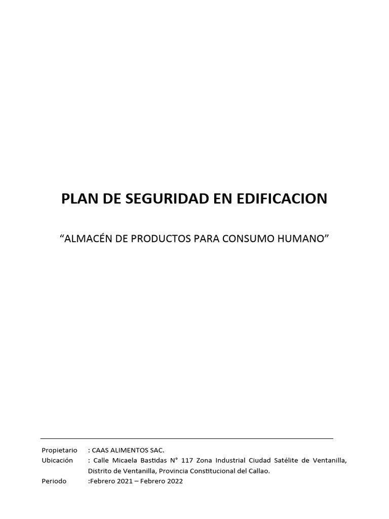 Plan de Seguridad Caas Alimentos Sac 30-09-2020 | PDF | Primeros auxilios | Defensa Civil