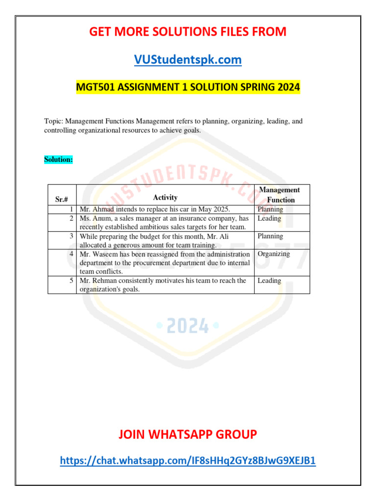 MGT501 Assignment 1 Solution Spring 2024 | PDF MGT501 Assignment 1 Solution Spring 2024 | PDF