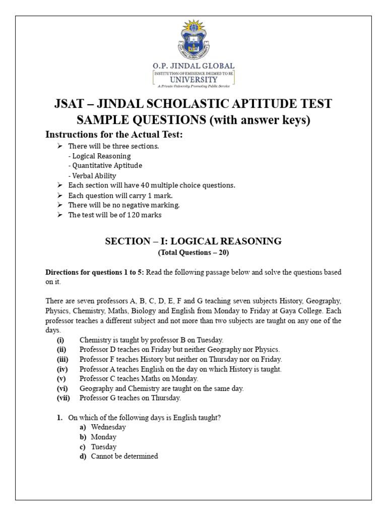 JSAT - Sample Questions | PDF