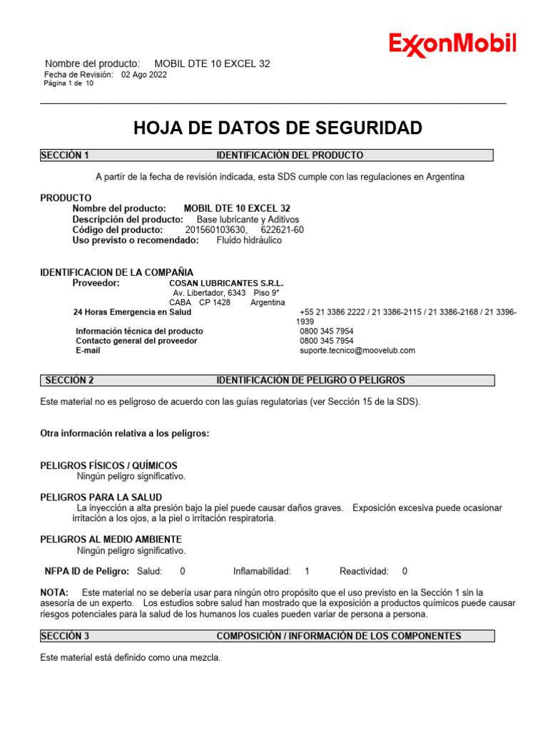 MSDS Dte 10 Excel 32 | Descargar gratis PDF | Ventilación (Arquitectura) | Higiene