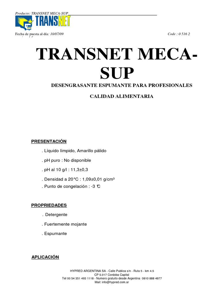 Desengrasante Espumante TRANSNET MECA-SUP | PDF | Química