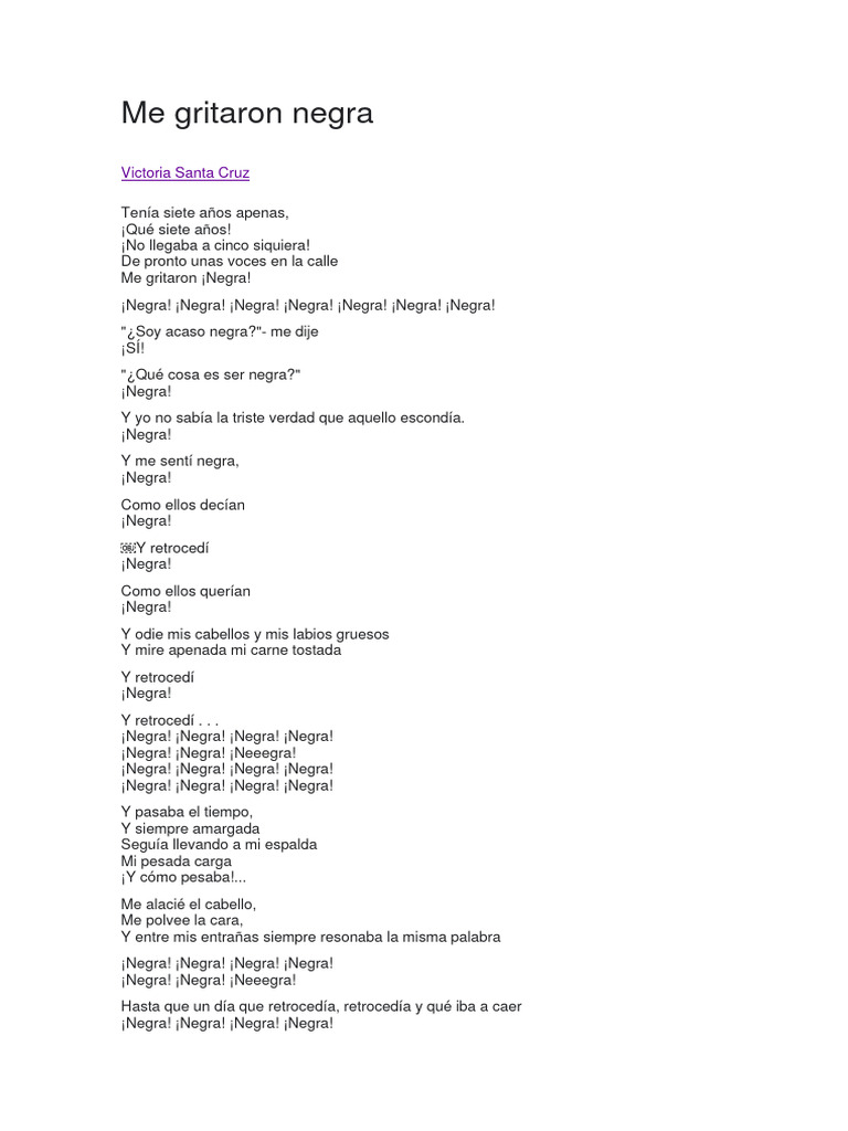 Victoria Santa Cruz Me Gritaron Negra | PDF