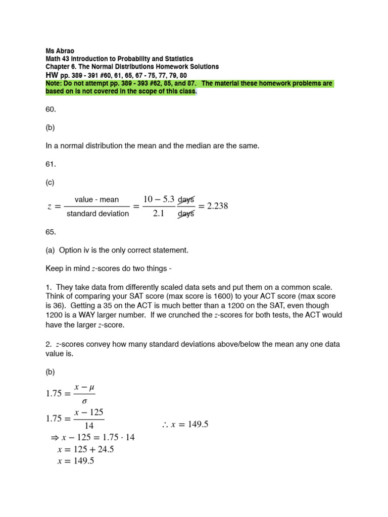Probability & Stats Homework Solutions | PDF | Standard Score | Standard Deviation