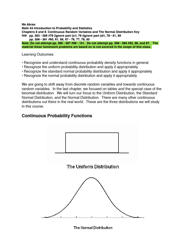 Chapters 5 and 6. Continuous Random Variables and The Normal Distribution Lecture Calculator Key ...