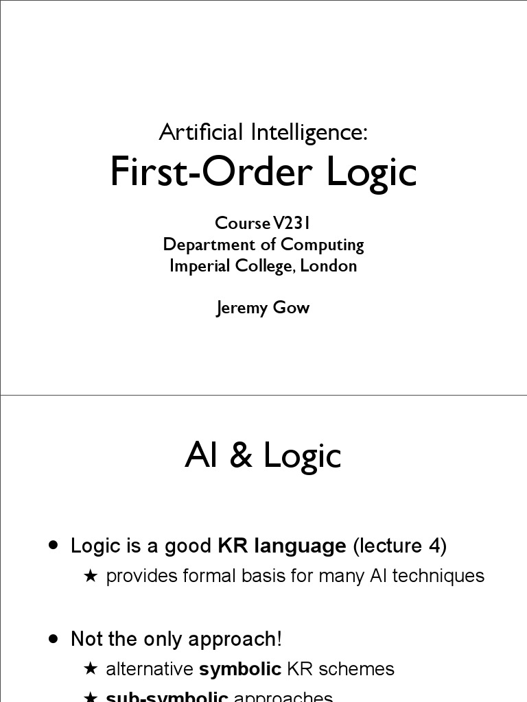 Artificial Intelligence First Order Logic Pdf Interpretation Logic First Order Logic