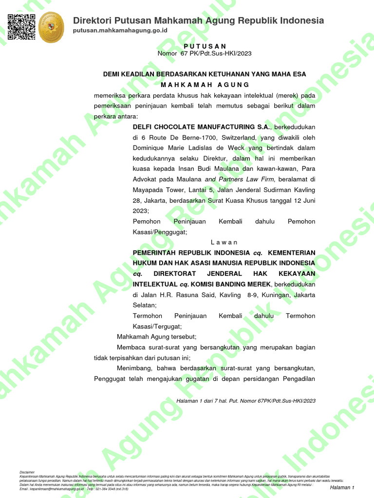 Putusan 67 PK PDT - Sus-Hki 2023 20240316152639 | PDF