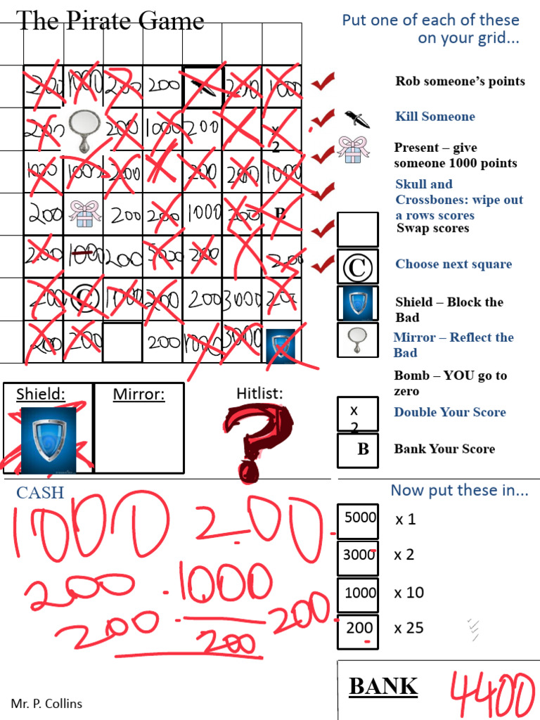 The Pirate Game Class Sheet | PDF