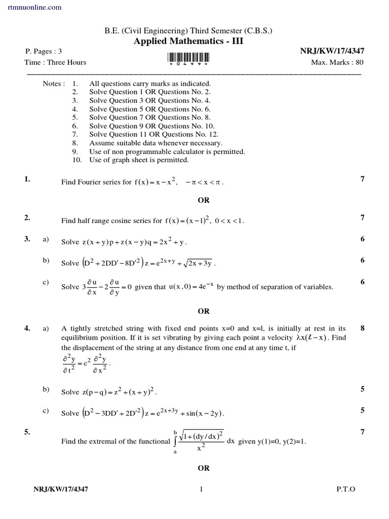 Ce 3 Sem Applied Mathematics 3 Winter 2017 | Download Free PDF | Mathematical Physics ...