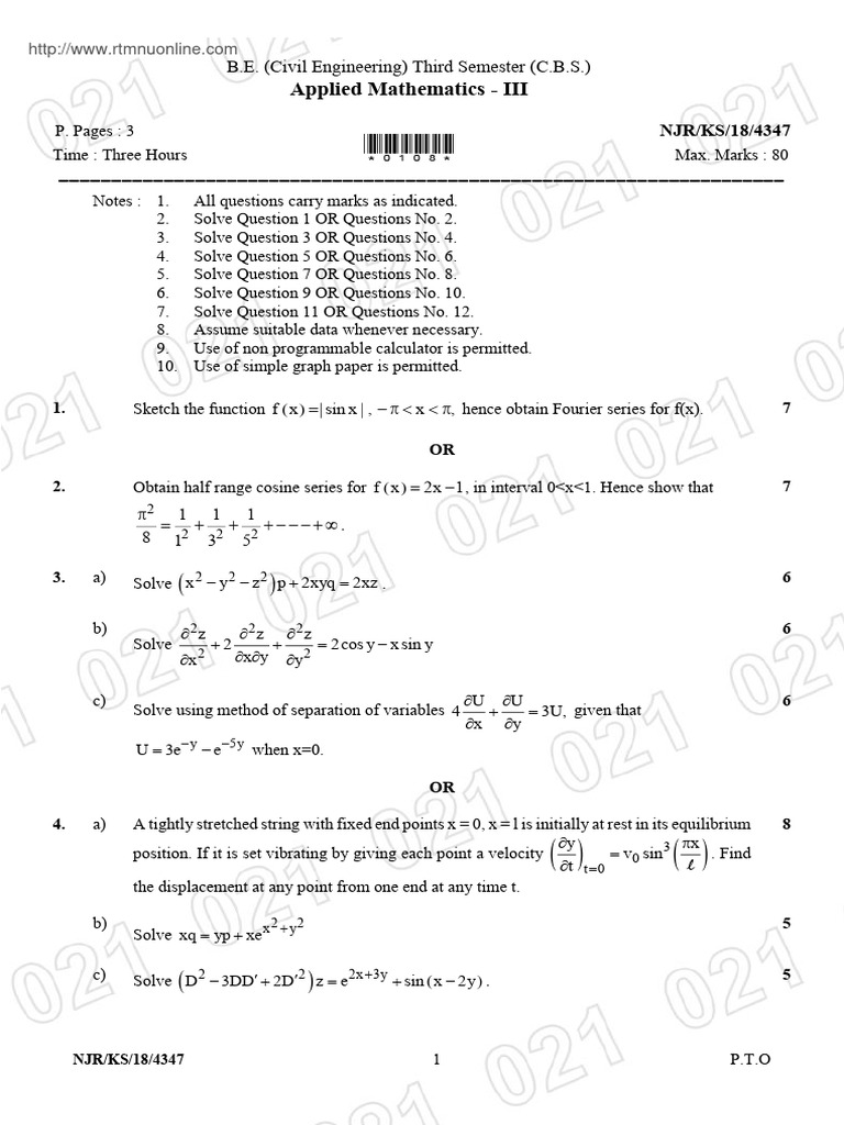 Ce 3 Sem Applied Mathematics 3 Summer 2018 | Download Free PDF | Fourier Series | Applied ...