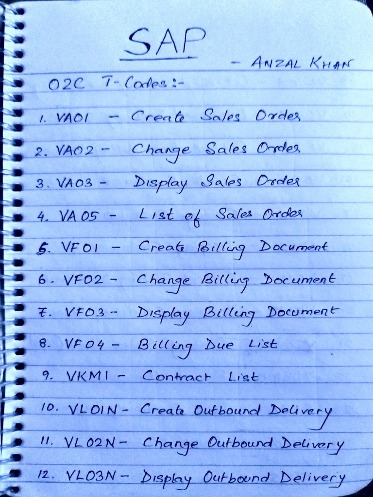 SAP O2C T-Codes | PDF
