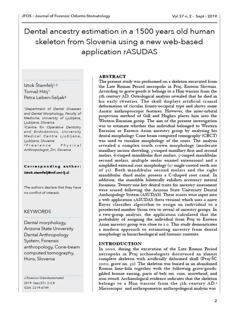 Dental Ancestry Estimation 1500 Years | PDF | Tooth | Dentistry