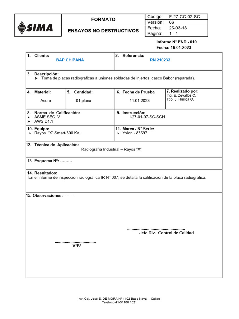 END 010 - RX. Casco BR Reparada BAP CHIPANA | PDF
