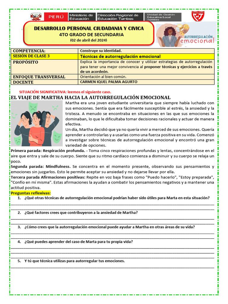 Sesion 3 DPCC 4to Iki | PDF | Las emociones | Autorregulación emocional