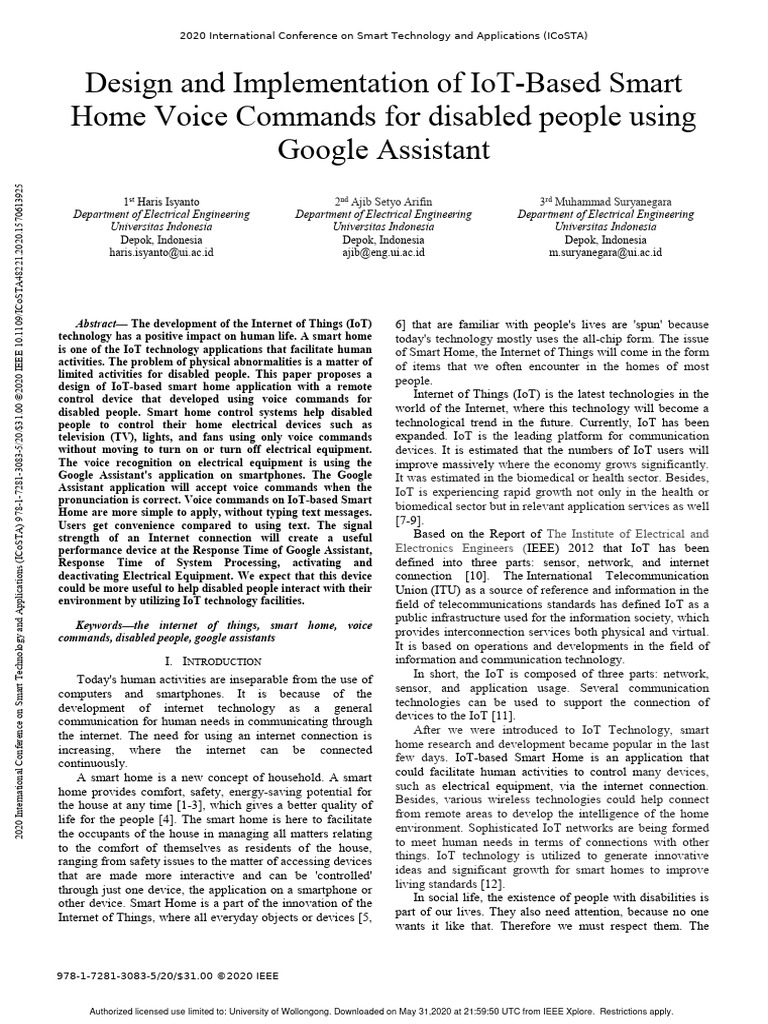 Design and Implementation of Iot-Based Smart | PDF | Internet Of Things | Smartphone