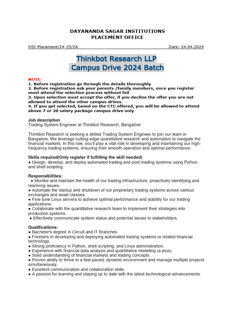 Thinkbot Research Campus Drive Note 2024 | PDF | Algorithmic Trading ...