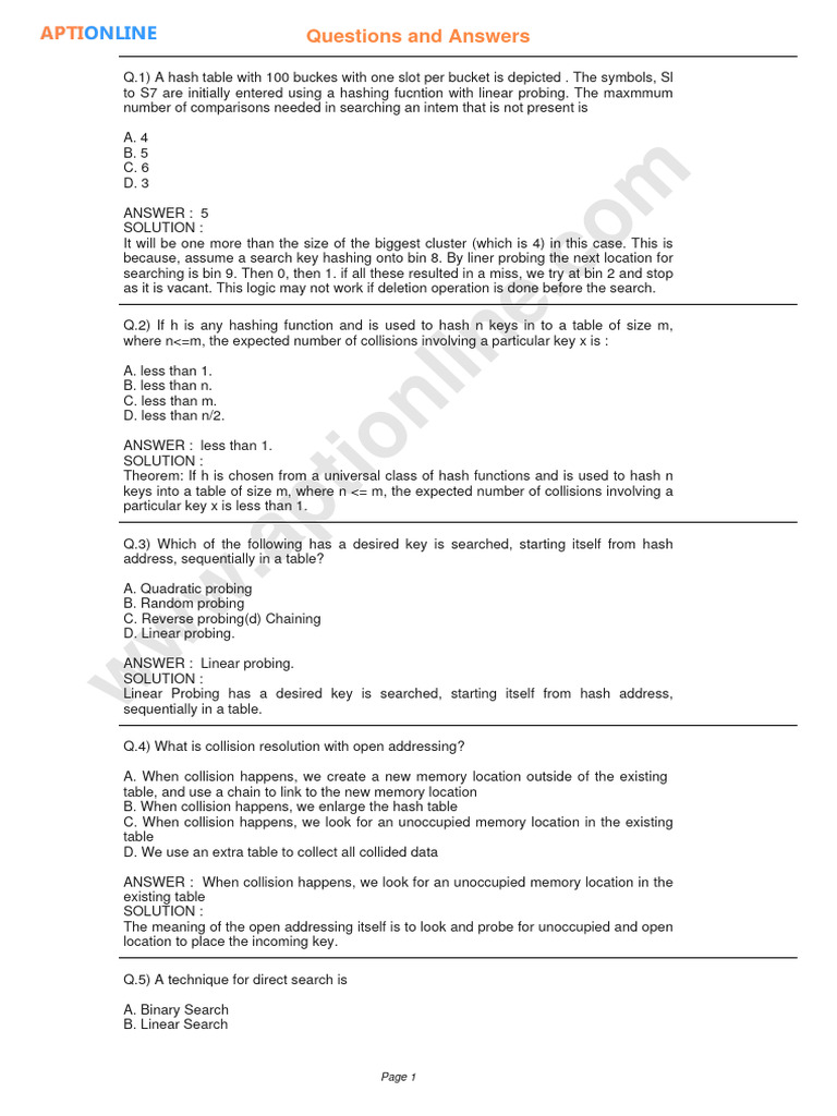 Hashing MCQ | PDF | Algorithms | Algorithms And Data Structures Hashing MCQ | PDF | Algorithms | Algorithms And Data Structures