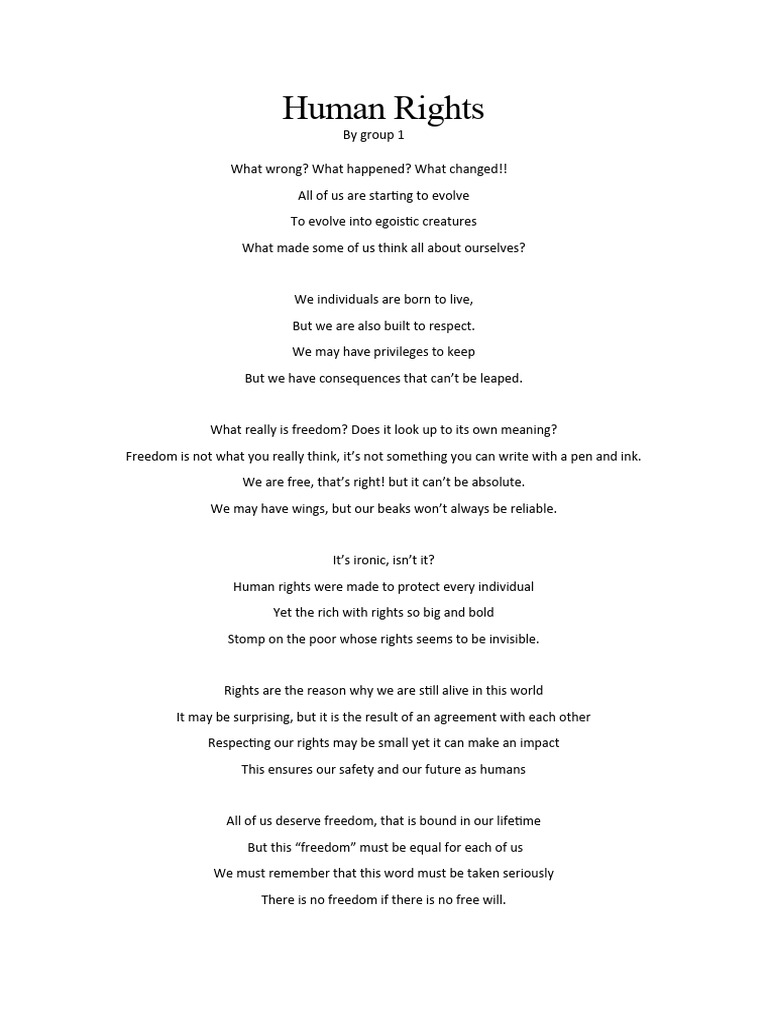 Human Rights - Val Ed G1 Poem | PDF