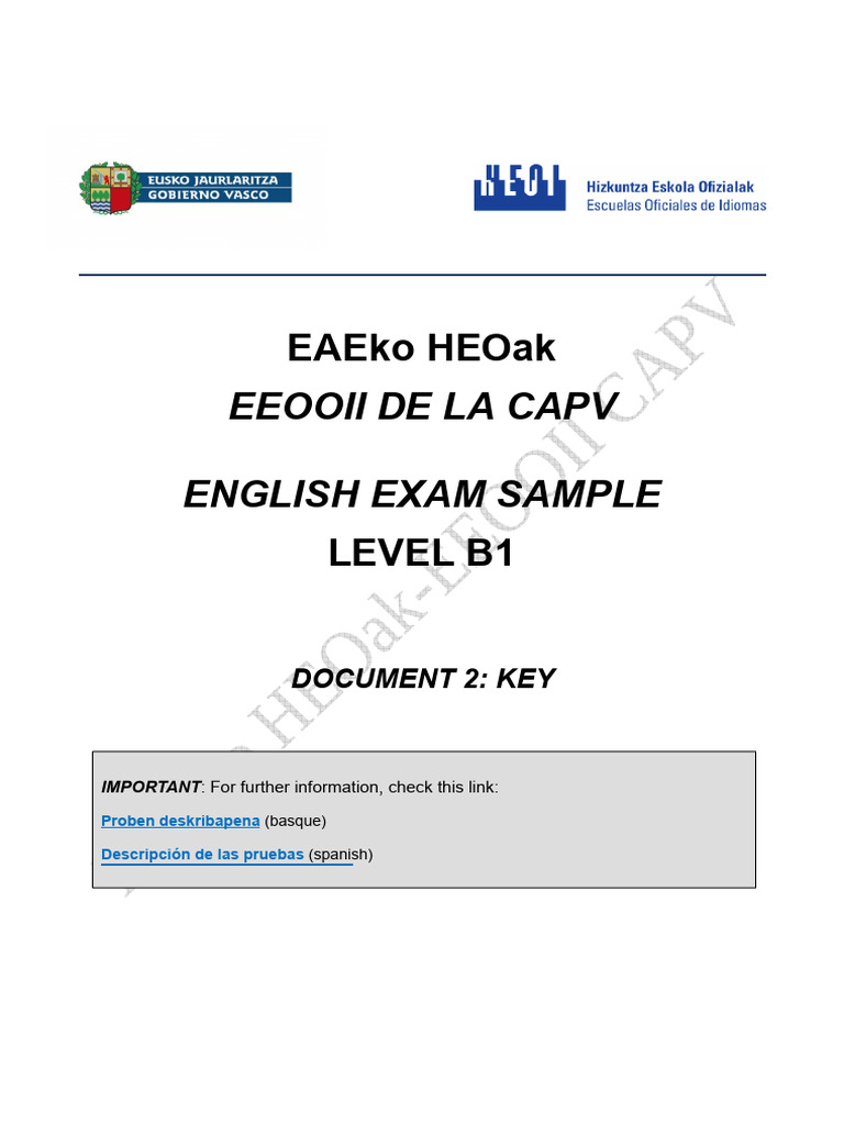 English B1 Key-V2 | PDF