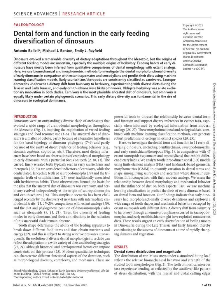 Dentalform and Functionin The Early Feeding Diversification of ...