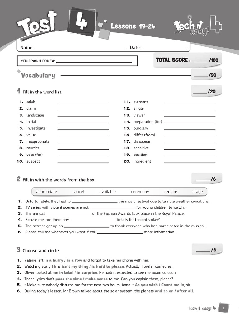 Student's Test 4 - (Lessons 19-24) | PDF | Linguistics