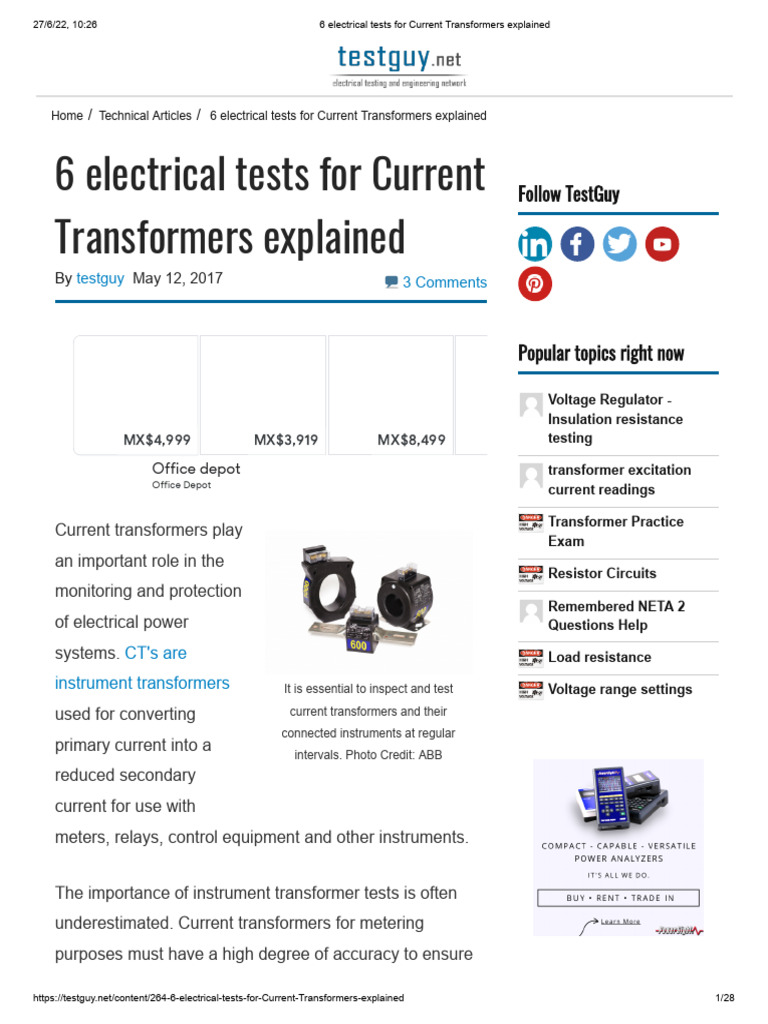 6 Electrical Tests For Current Transformers Explained Pdf Transformer Metrology