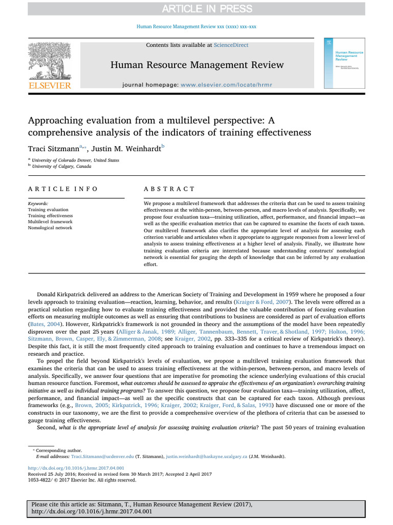 Approaching Evaluation From A Multilevel Perspective Training ...