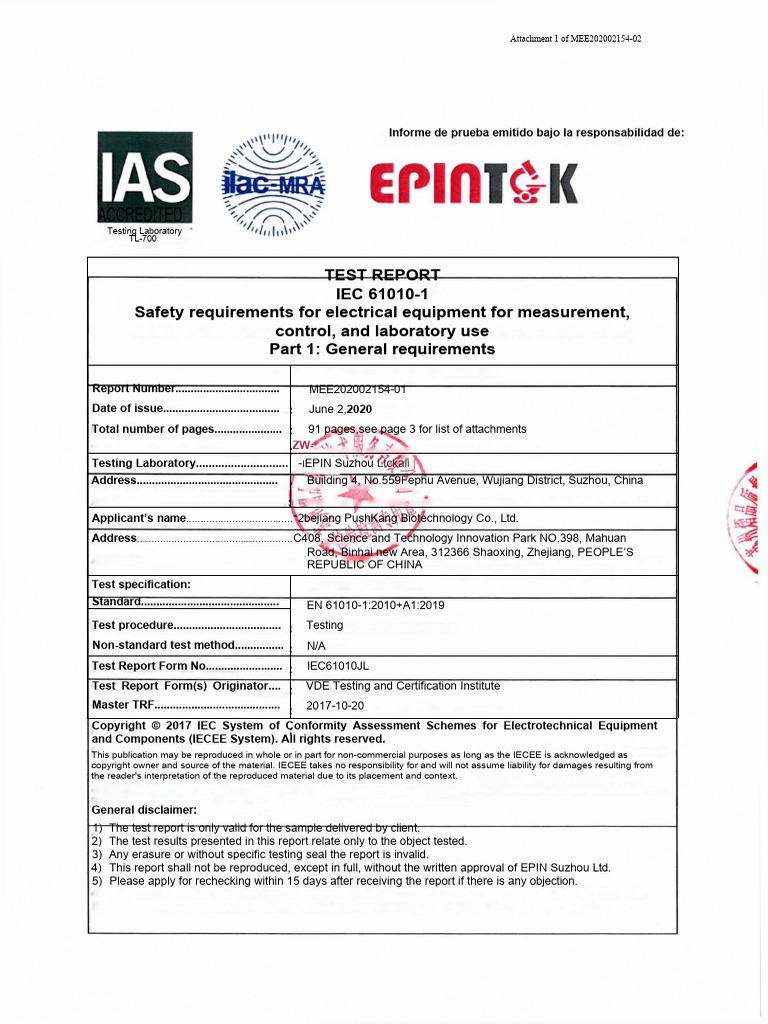 2 Electrical Safety Test Report-MC100 - OCR | PDF | Mains Electricity ...