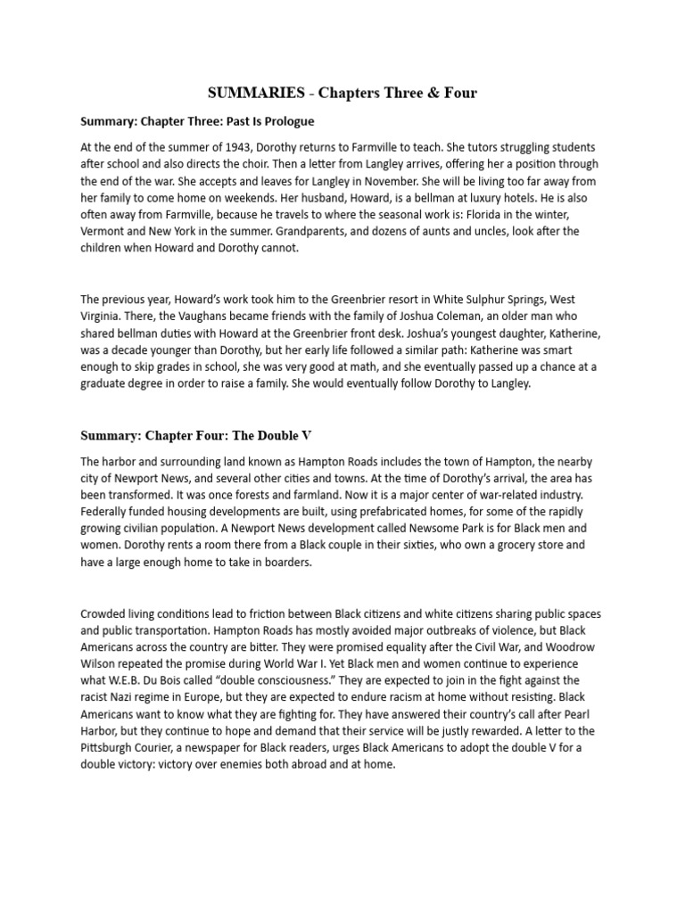 Hidden Figures Summary Chap 3 and 4 | PDF | Society Of The United ...