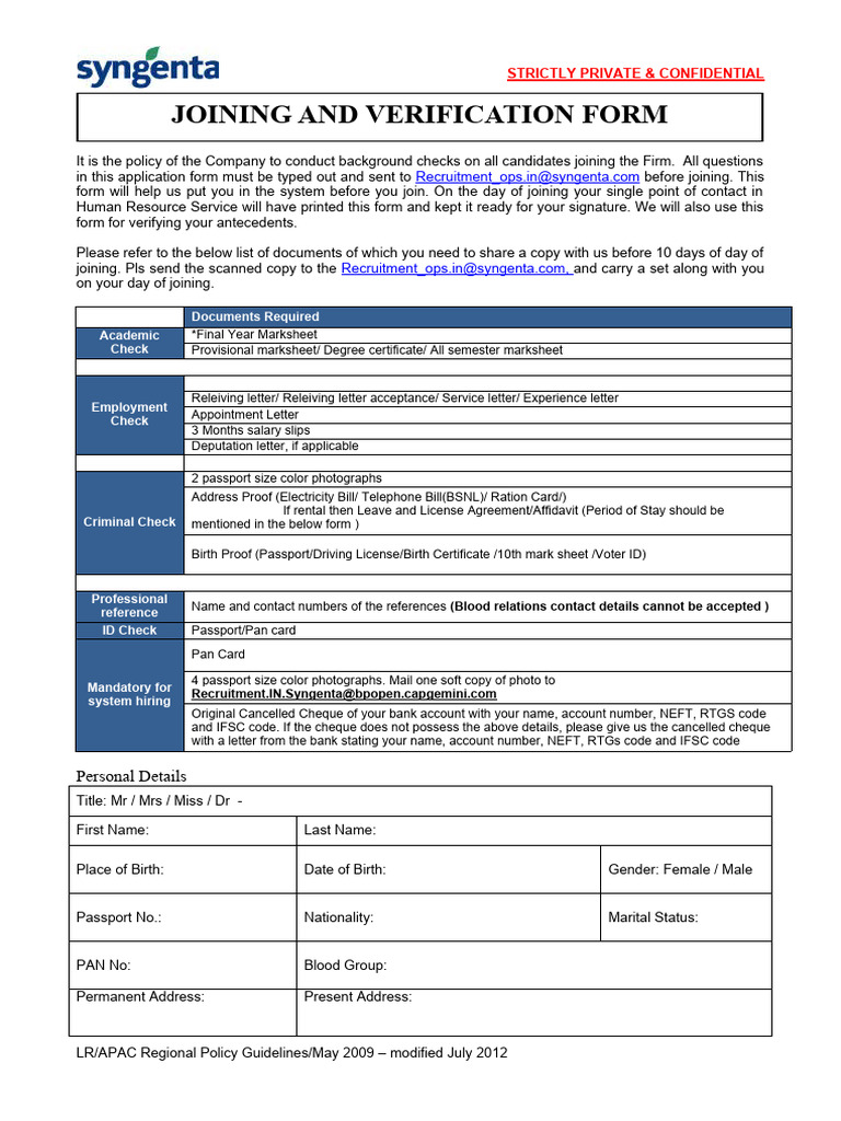 Joining and Verification Form: Recruitment | PDF | Pension | Identity ...